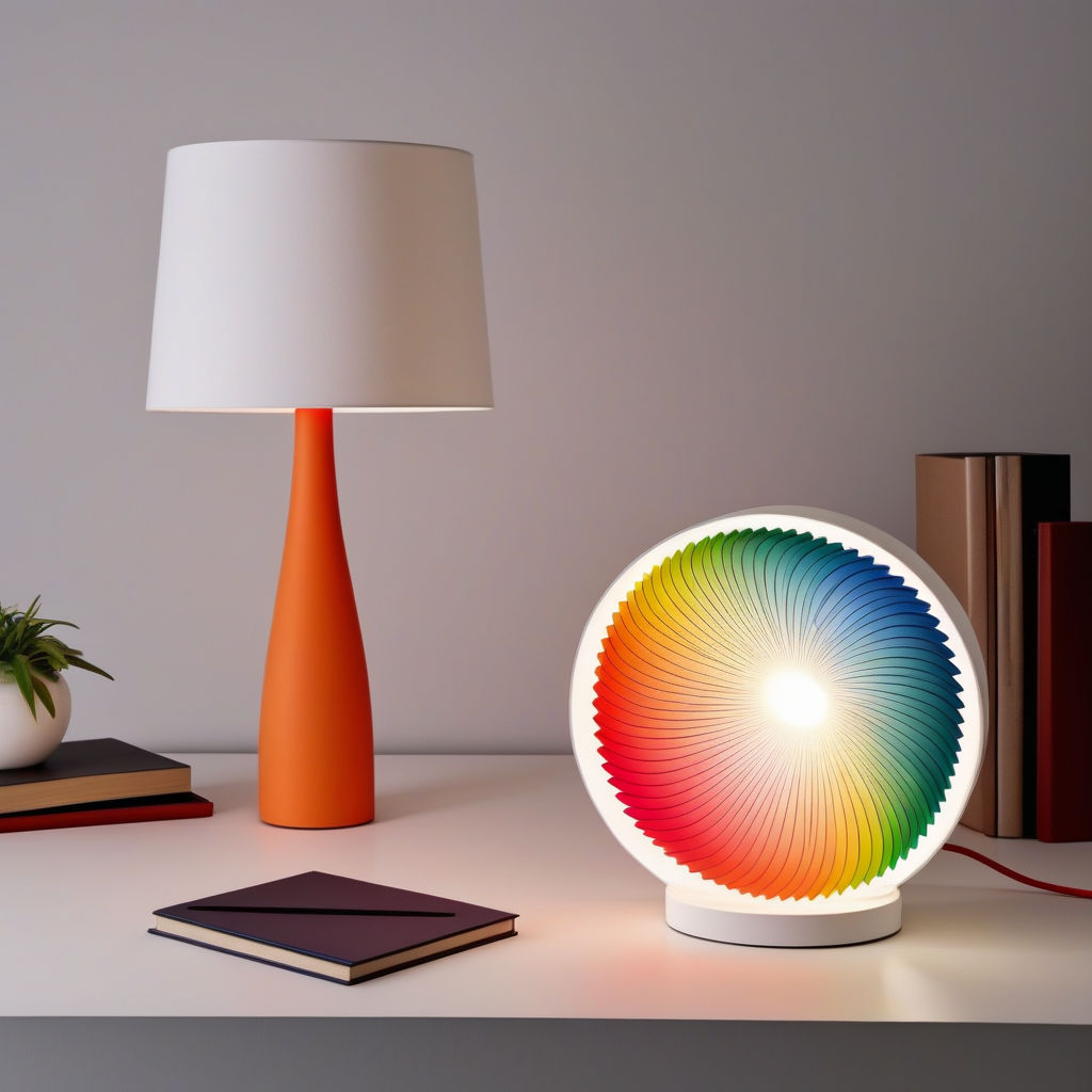 Create a drawing of a unique table lamp design. The lamp has... by ...