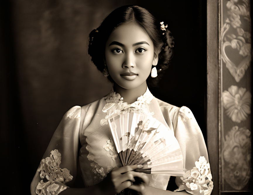 Portrait of a Filipina from the early 1900s donned in tradit... by ...