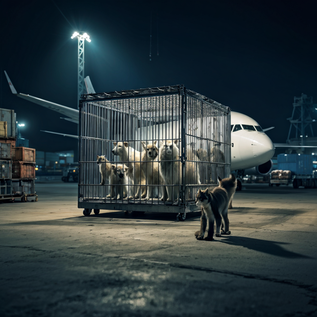 Live animals on cage at cargo port with cargo plane by CallForwardTo ...