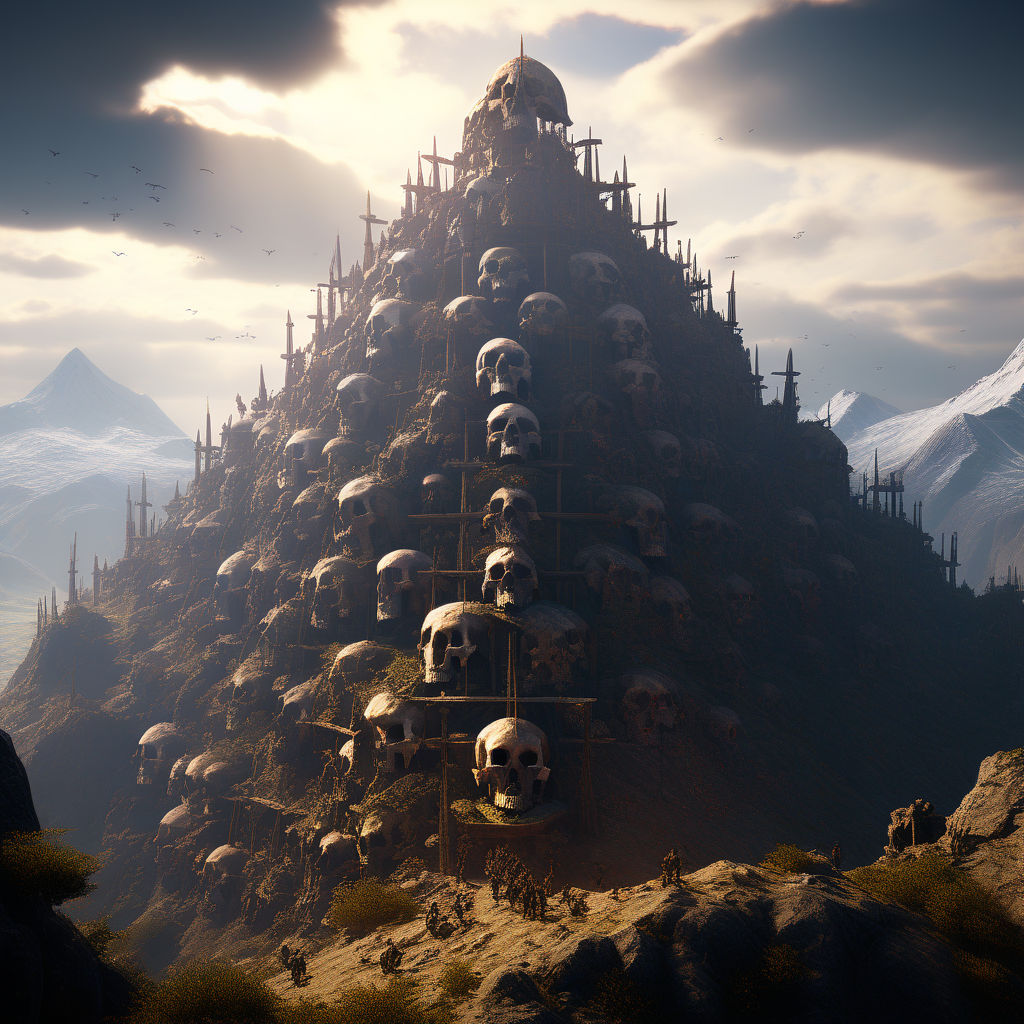 A very tall mountain of skulls by minh trí trần - Playground