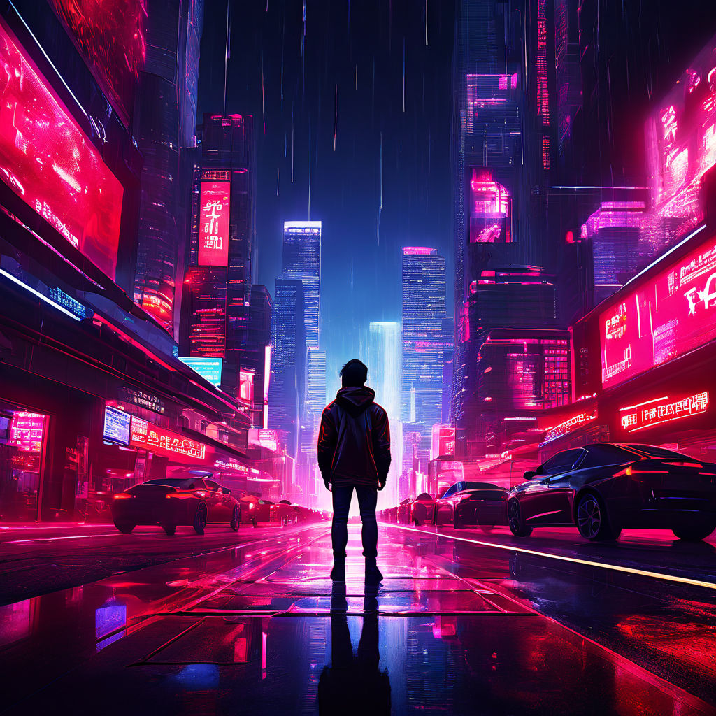 A digital render of a neon-drenched future city by Афанас Попов ...