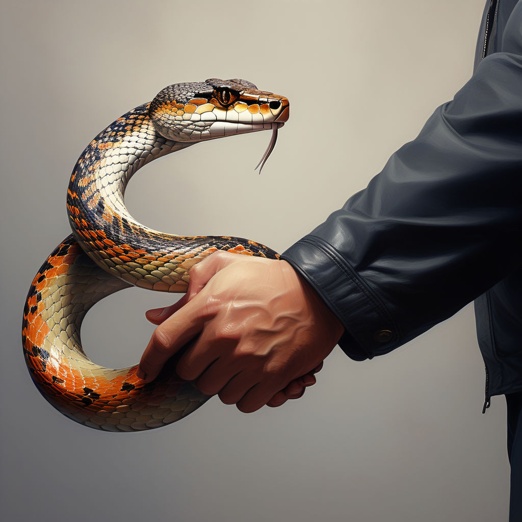 A handshake where one hand is a snake that bites the other's... by ...