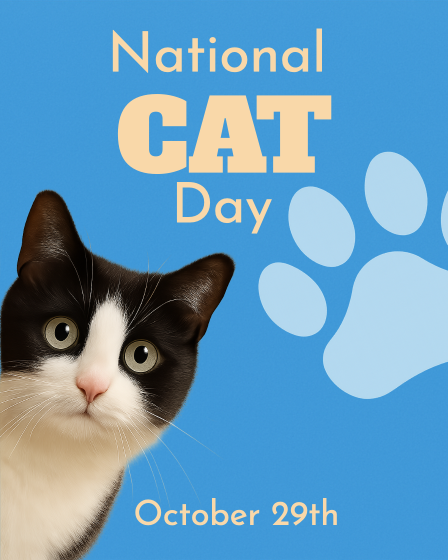National Cat Day Celebration Graphic with Tuxedo Cat Design Instagram ...