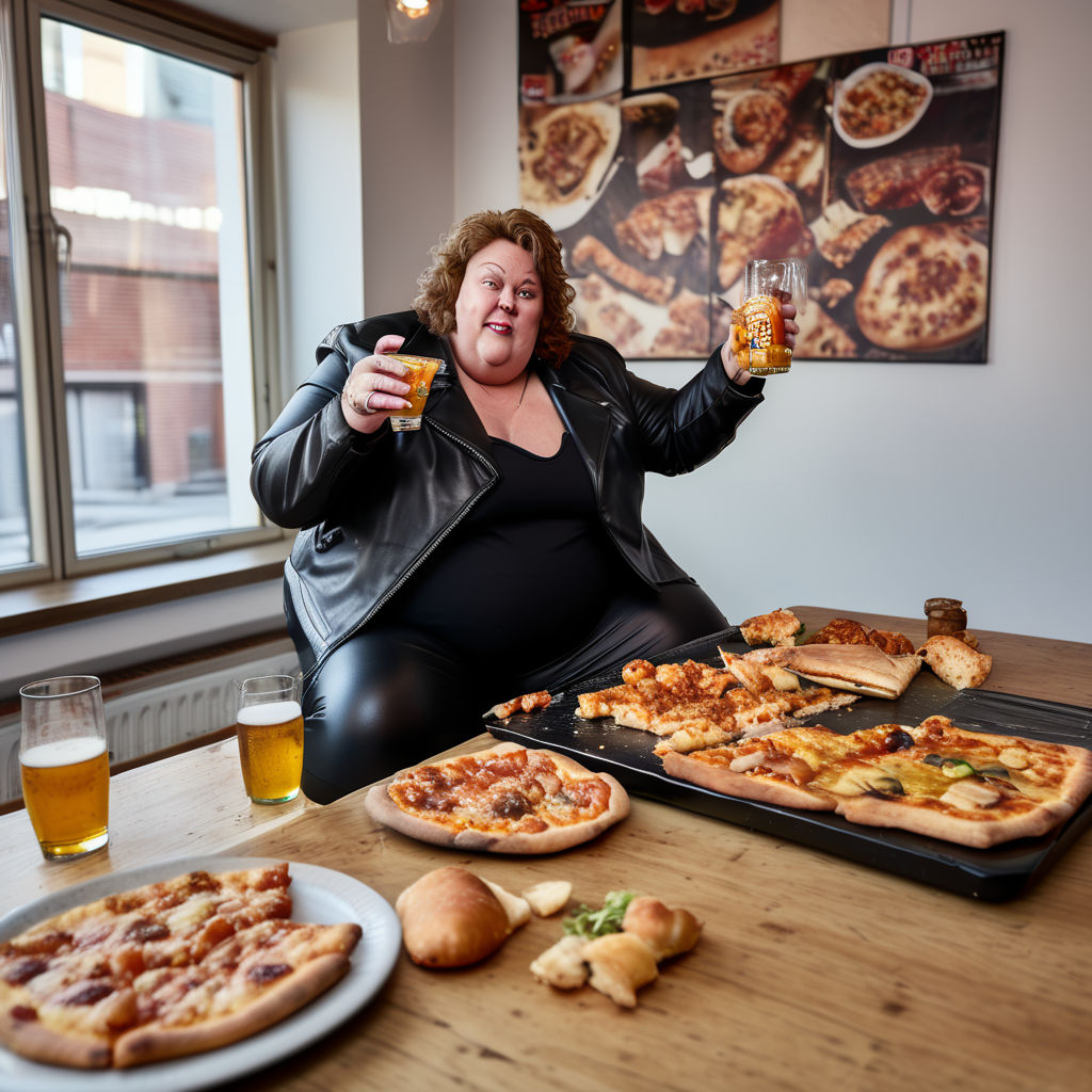 Very fat woman 40 plus in black leather pants and black leat... by ...