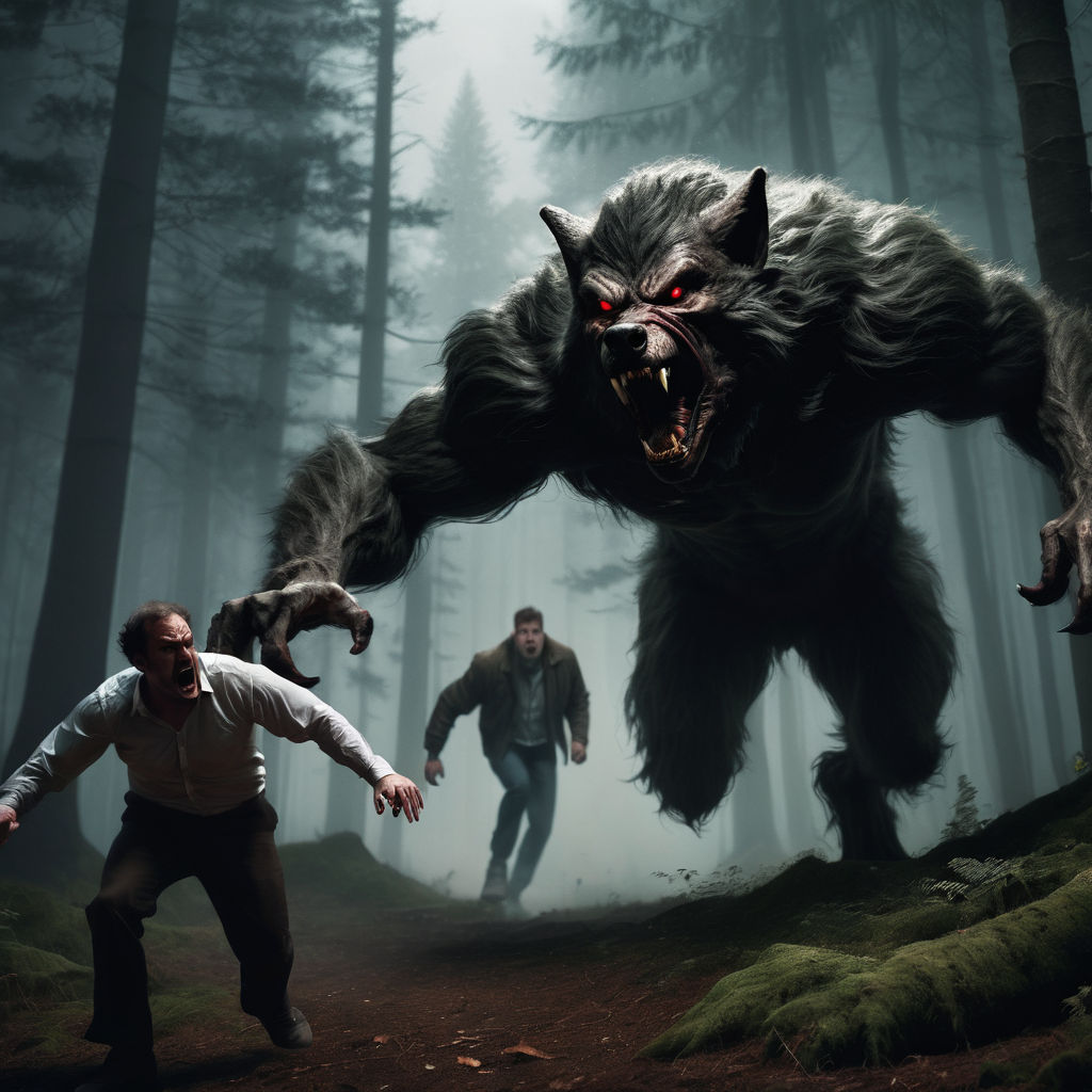 A large werewolf chasing a man in the forest by CONTOS NOTURNOS 123 ...