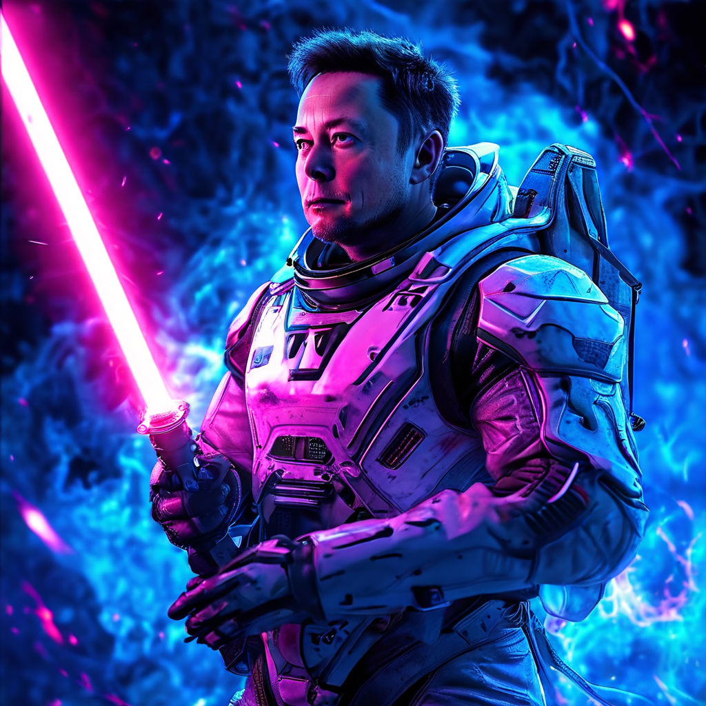 Elon Musk full body astronaut with neon saber flying to the... by Alex ...