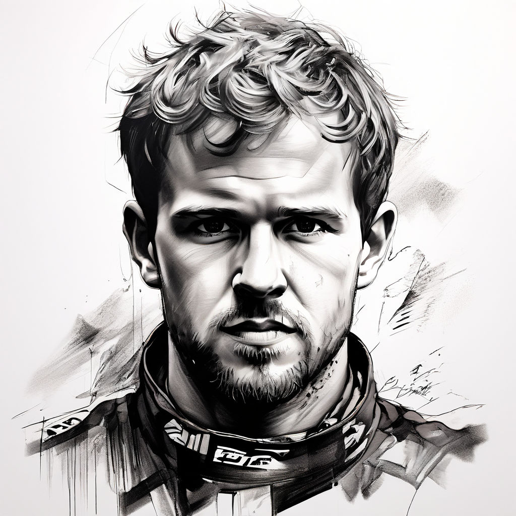 Black white sketch of Sebastian Vettel portrait. his whole f... by ...