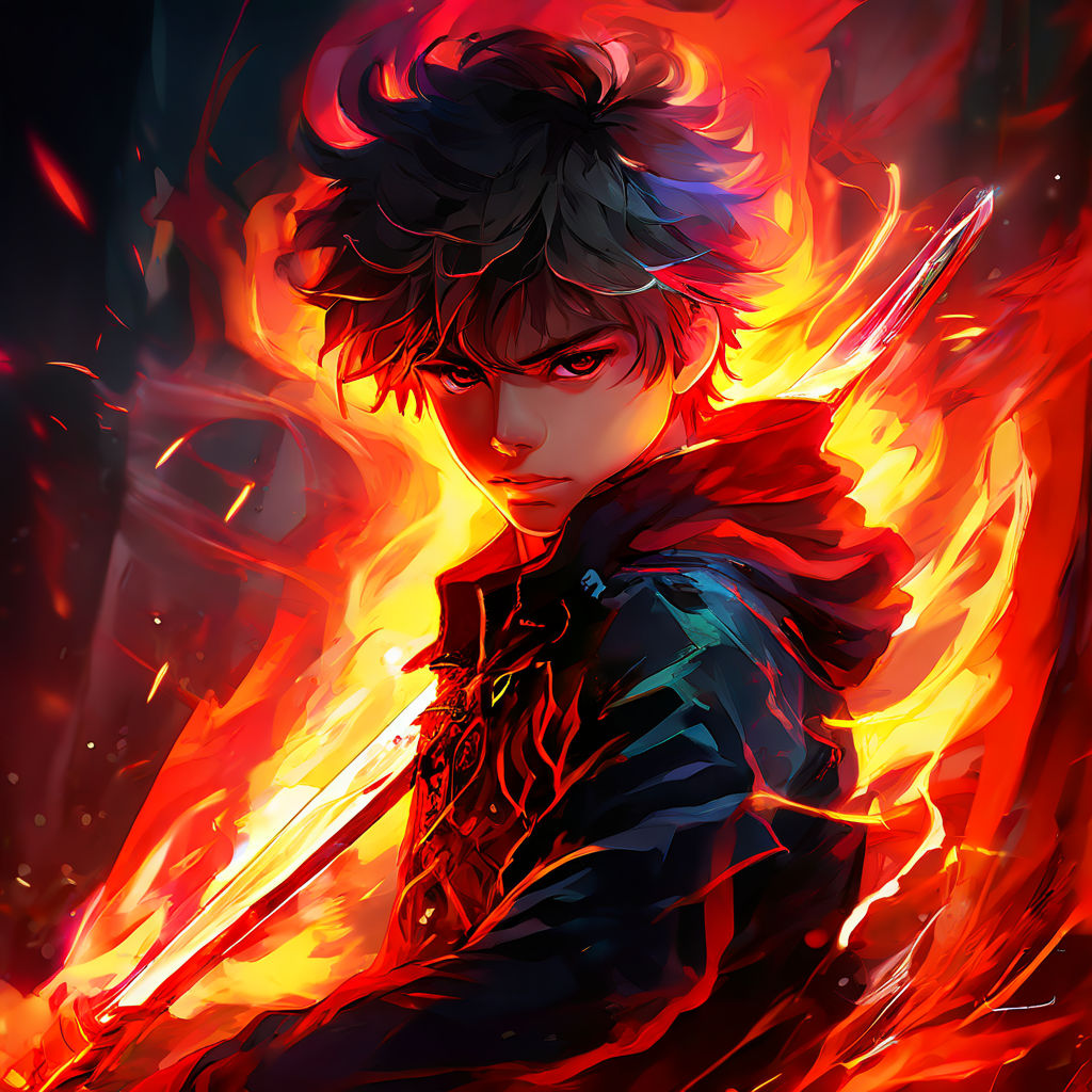 Anime boy wielding a neon red sword by I* - Playground