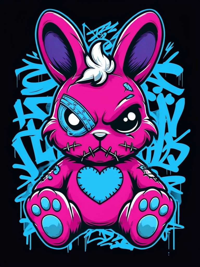Stylized Angelic Bunny Illustration With Graffiti Elements - Playground