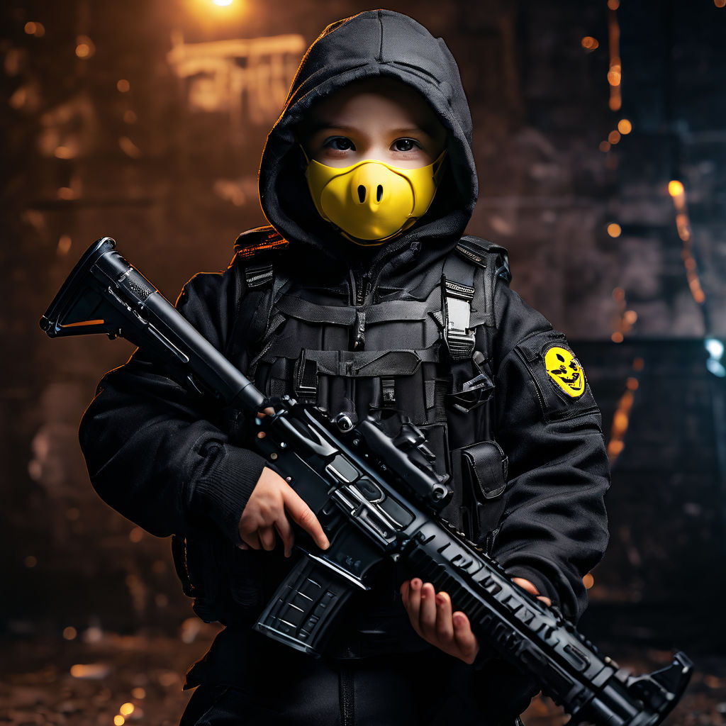 A full body view of a baby angel wearing a yellow smiley fa... by Tyler ...