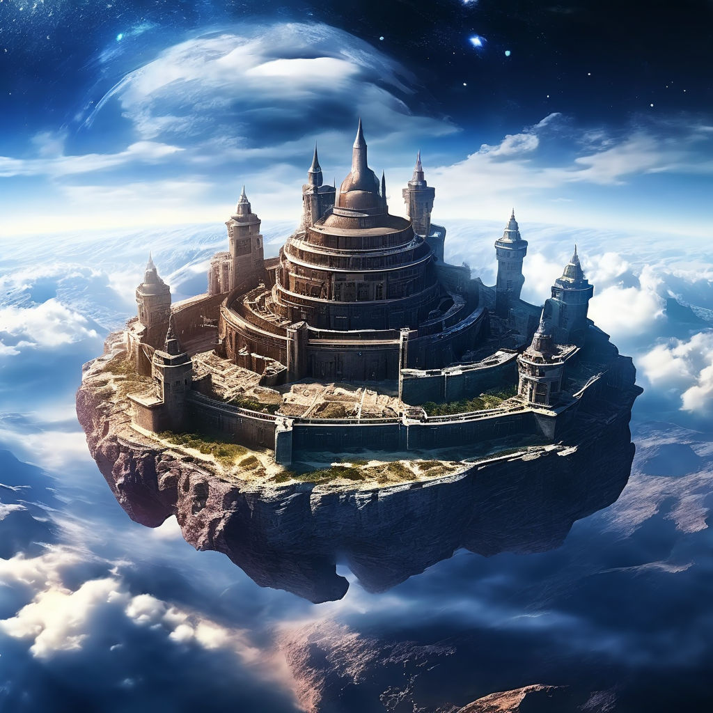 A futuristic disc-shaped medieval fort-castle in space again... by ...