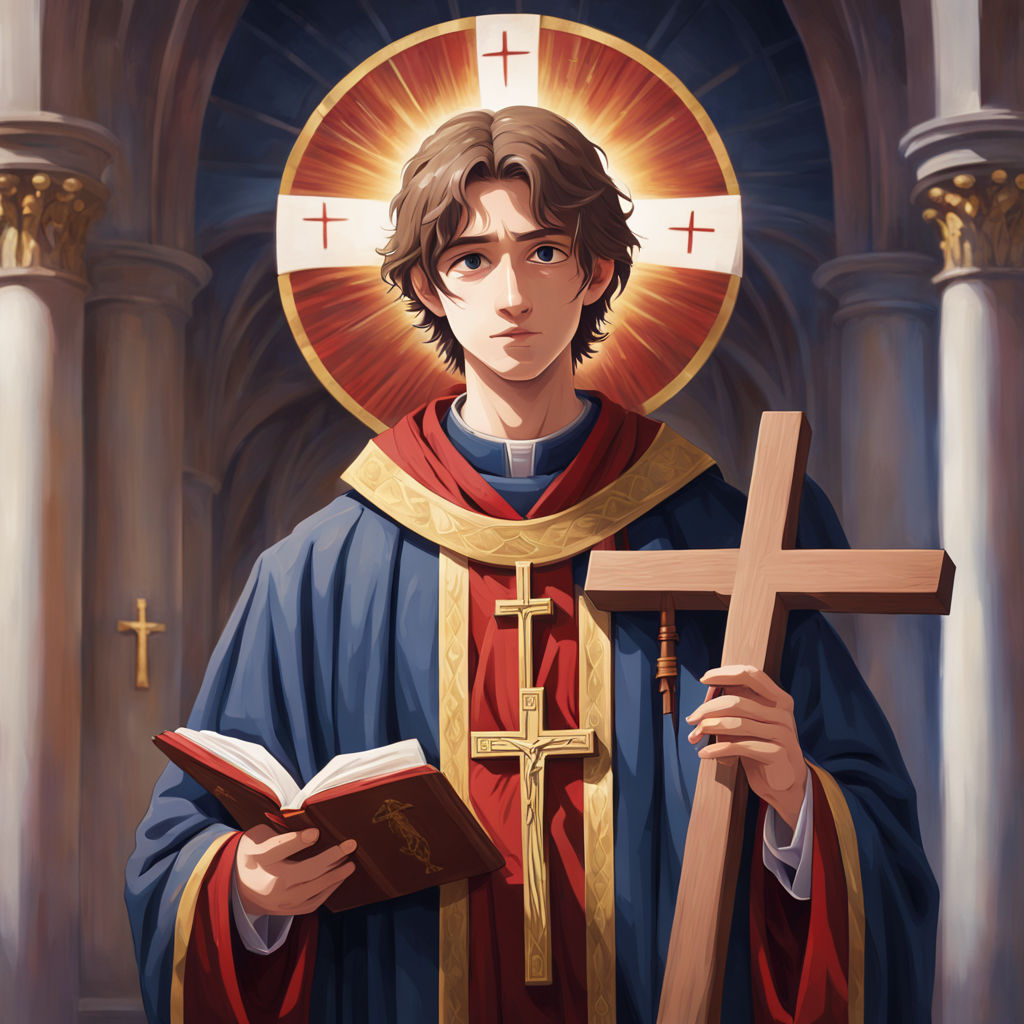 An Catholic Mosaic Anime Style image of a Blessed Young 20 y... by ...