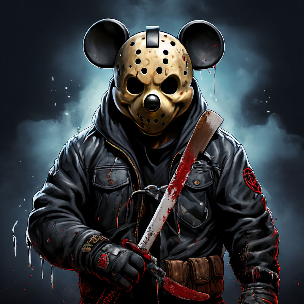 Draw mickey mouse wearing a Jason Voorhees hockey mask holdi... by GT ...
