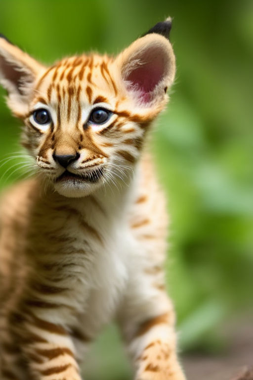 A portrait of A little liger kitten playing in a forest clea... by Inna ...