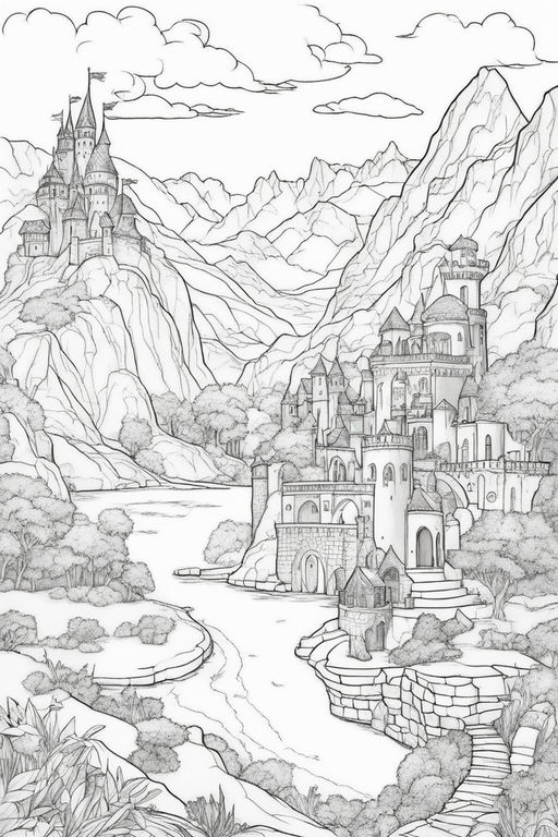 Create a map of fantasy world in the coloring page and simpl... by ...