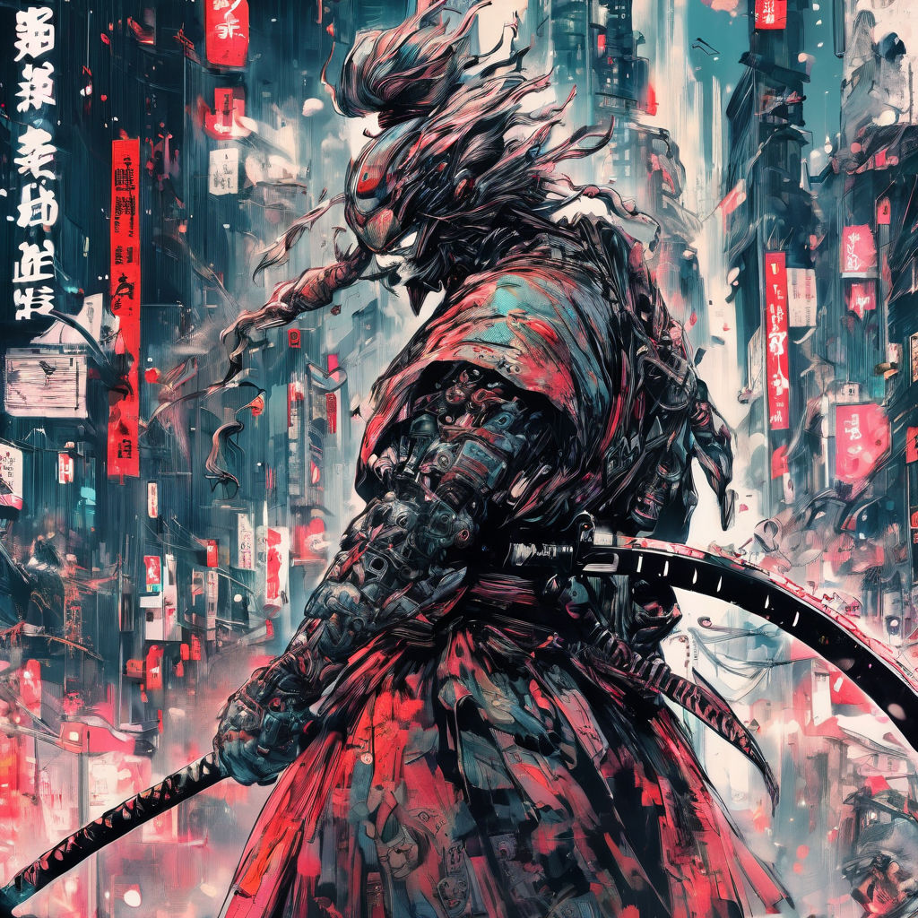 Samurai without an armor posing with a katana in his hand in... by ...