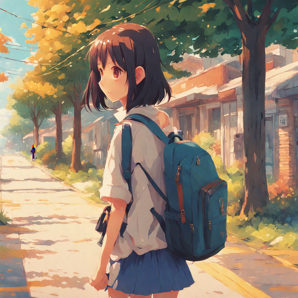 Anime girl walking home from school. looking back at me. by Andream ...