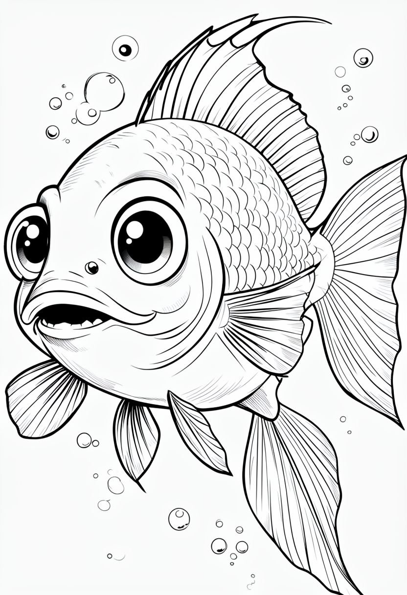 Happy Cartoon Fish Coloring Page Sheet Wecoloringpagecom