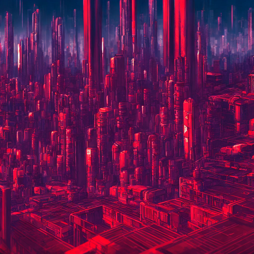 Red city landscape with skyscrapers by Tuomas Uusitalo - Playground