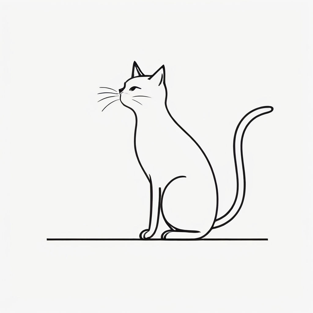A minimalist single-line drawing depicting a cat in profile.... by ...