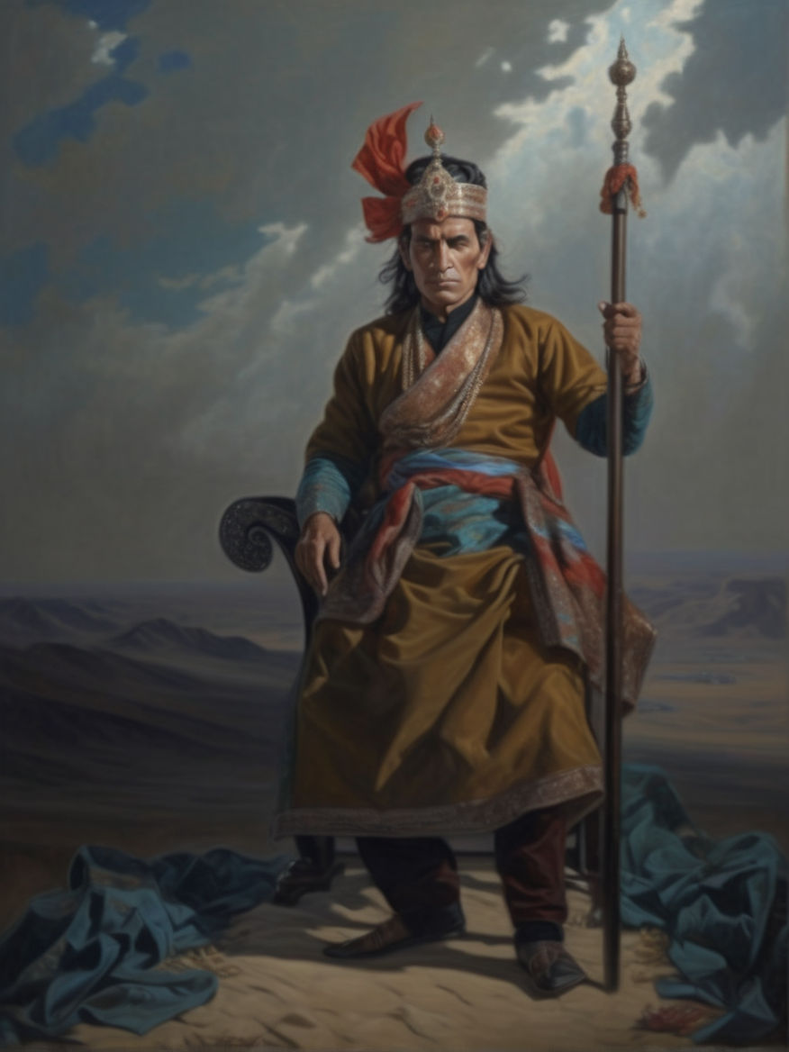 A portrayal of an imposing Khan in traditional attire by Arda Erol ...