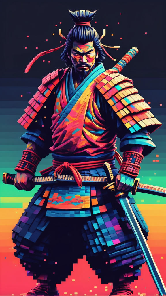 A vibrant samurai with his sword make in pixel style by Camith ...