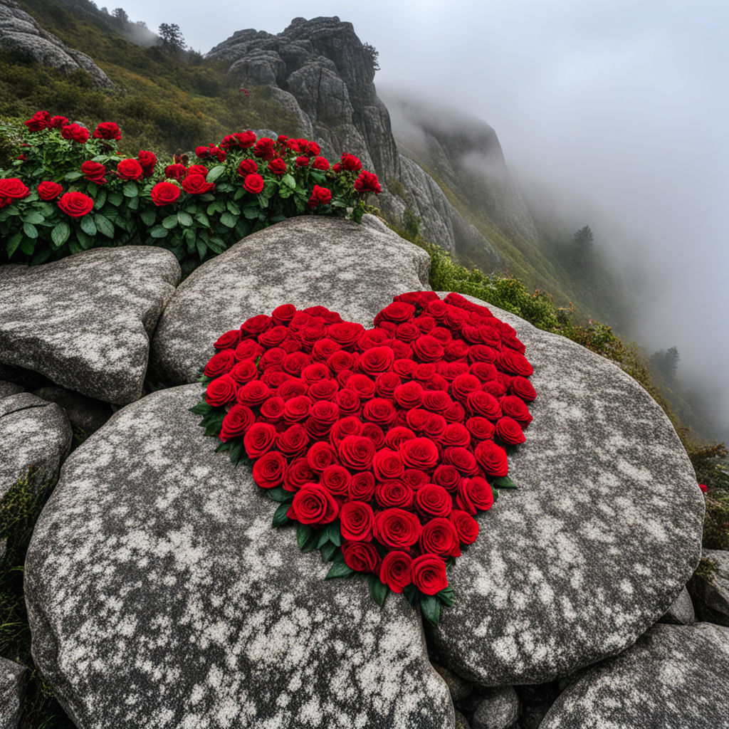 Heart of red roses lies on a rock by Jochen Merkle - Playground