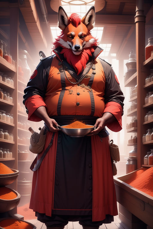 Tall and chubby Maned wolf with a neon red mane and beard we... by Rift ...