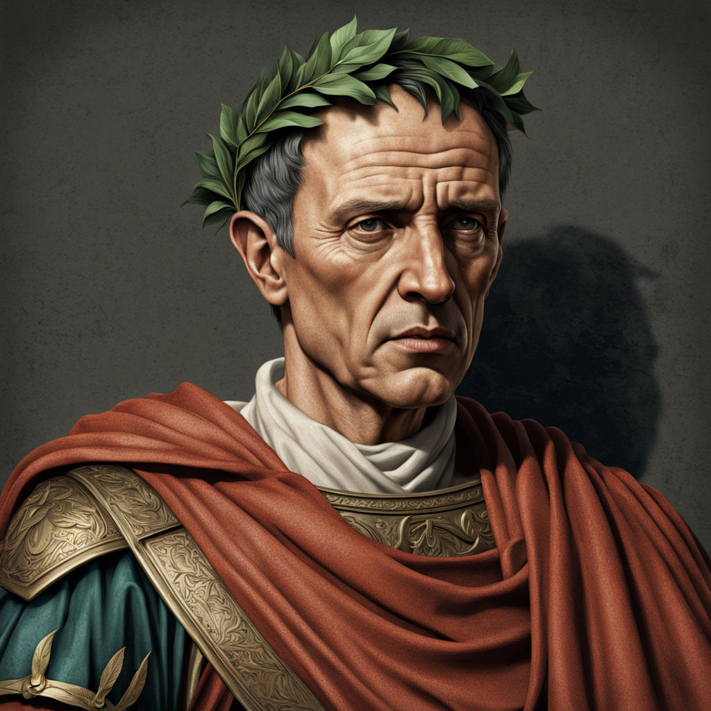 Generate a hyper realistic image of Gaius Julius Caesar in h... by ...