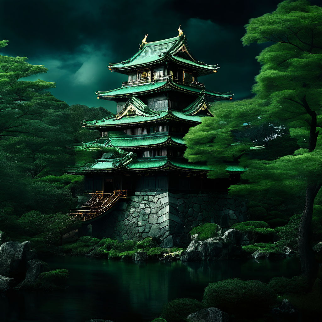 Japanese style castlethat is made of emerald eith japanese e... by Miyu ...