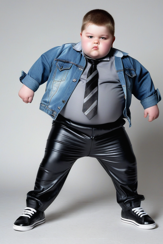 close up 8 year old chubby tubby oversize kid and his dres... by ...