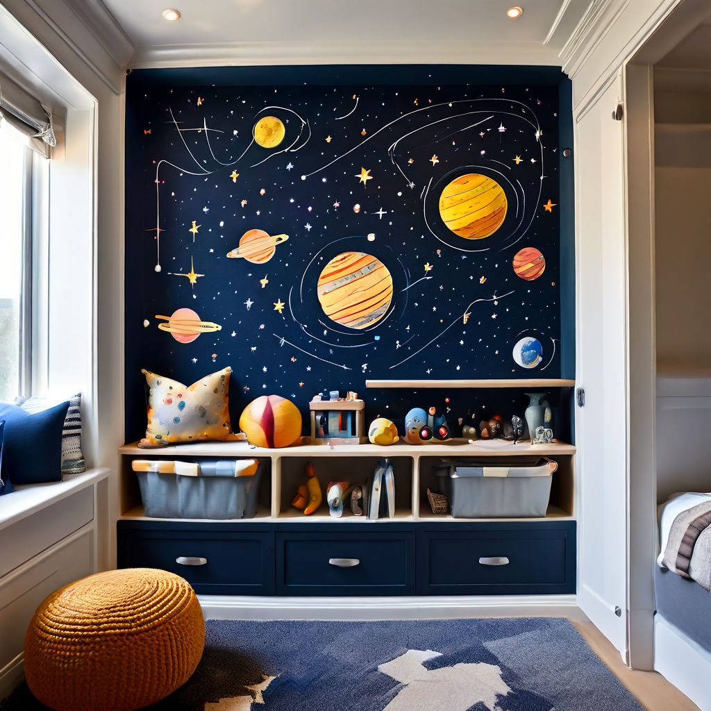 A closet space-inspired kids' room with hand-drawn planets a... by ...