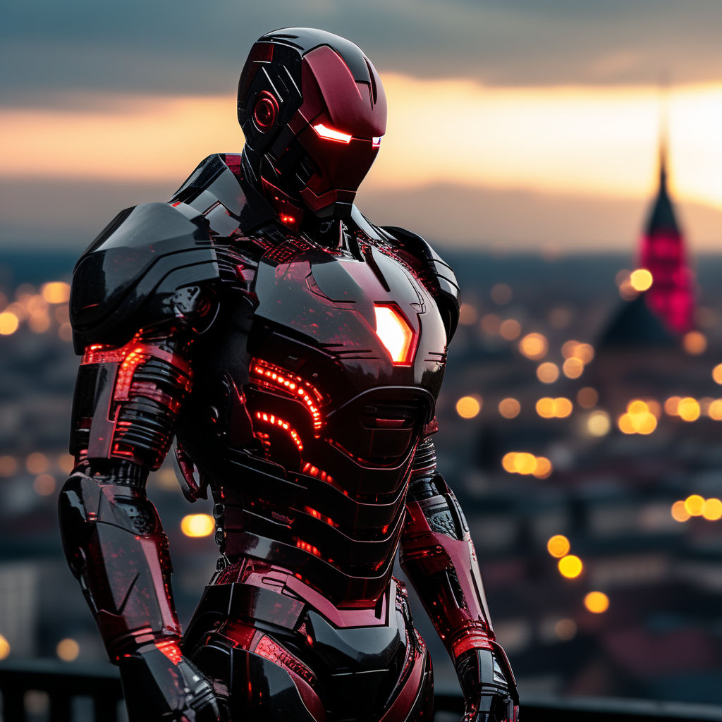 Black and Red Iron Man Armor in the style of Zdzislaw Beksin... by themw - Playground