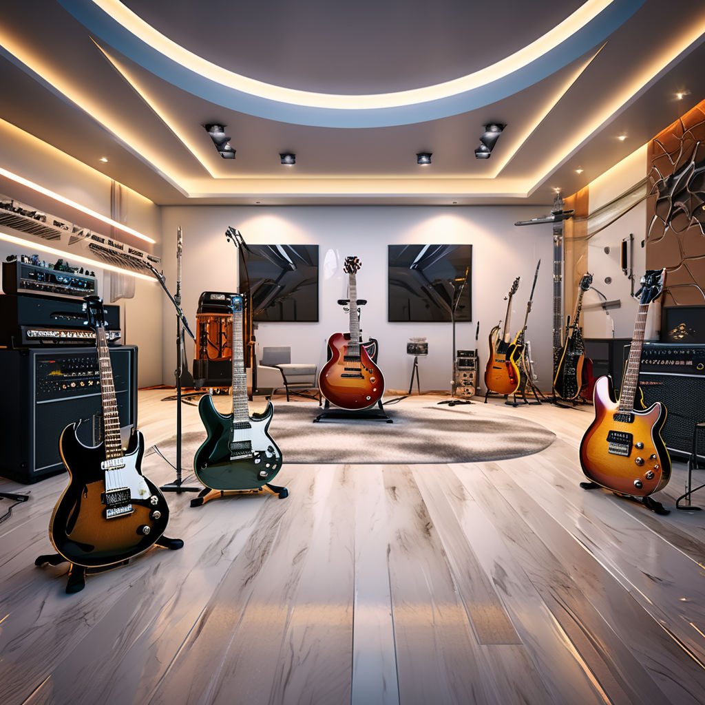 Premium recording space showcasing a drum kit centered betwe... by ...