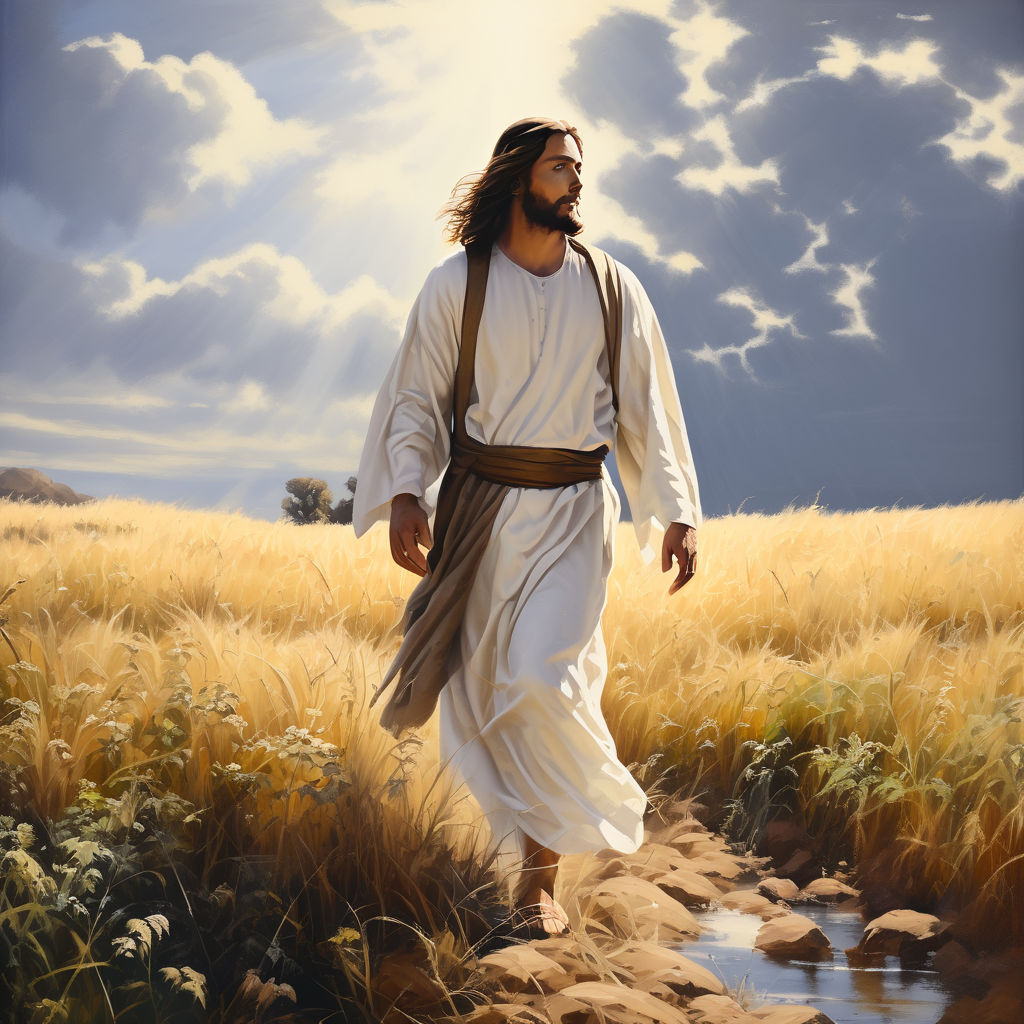 Jesus Walking in the Field by Thaty Figueiredo - Playground