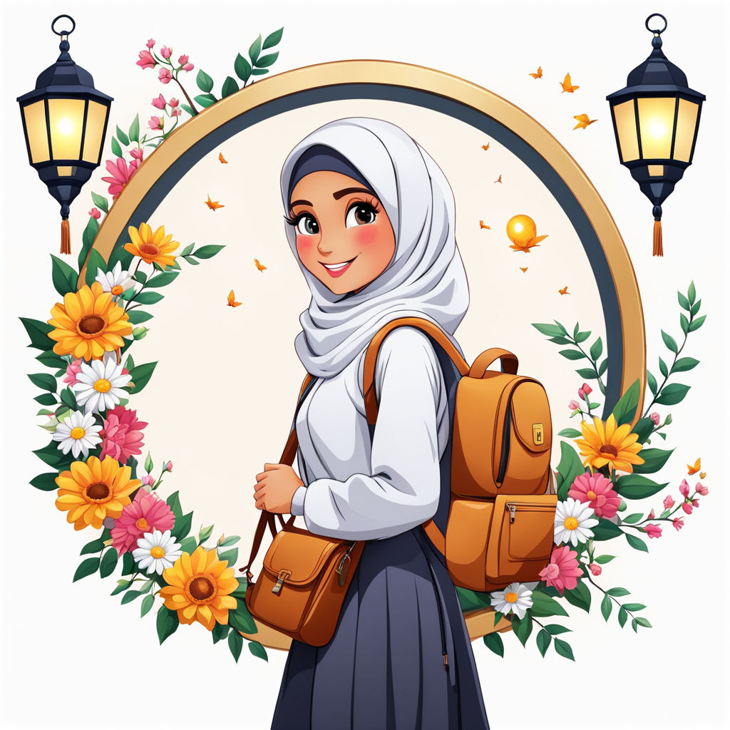 Create a cartoon profile picture of a Muslim girl carrying a... by ...