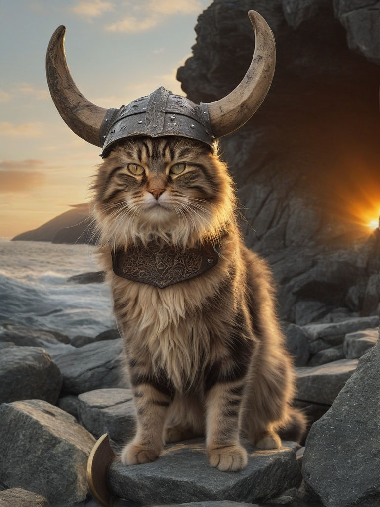 Cat garbed in traditional Viking attire by Lucila Arriola - Playground