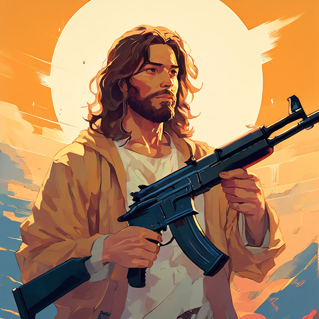 Jesus holding ak-47 vintage vibes by Raihan Hafitz - Playground
