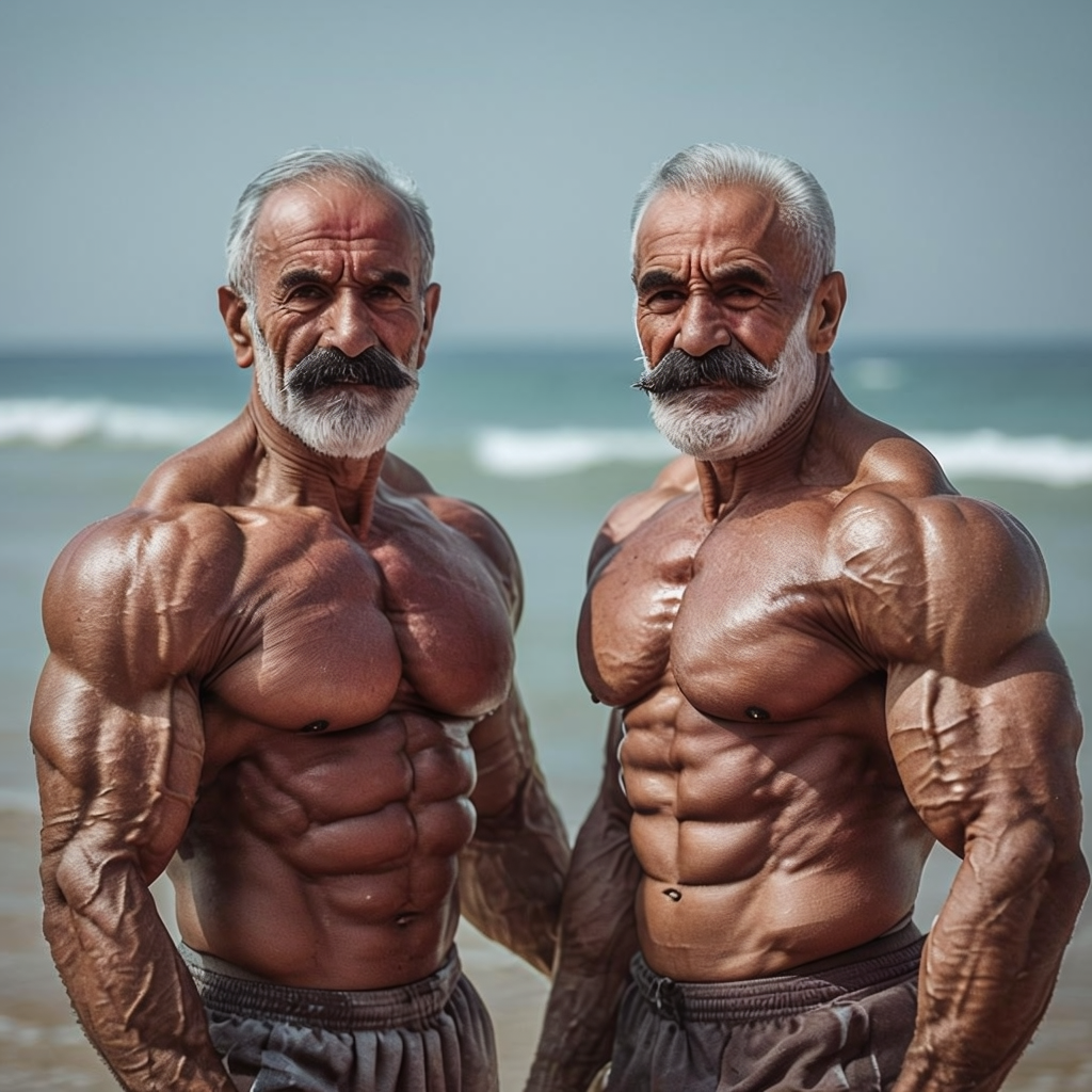 70 year old Iranian bodybuilders on the beach by Chris Lau - Playground