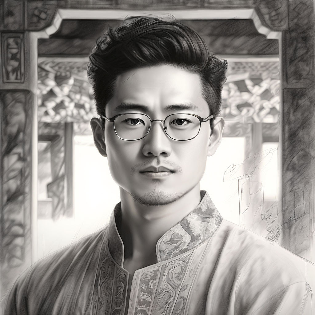 A delicate pencil sketch of a Chinese gentleman by 1 a - Playground