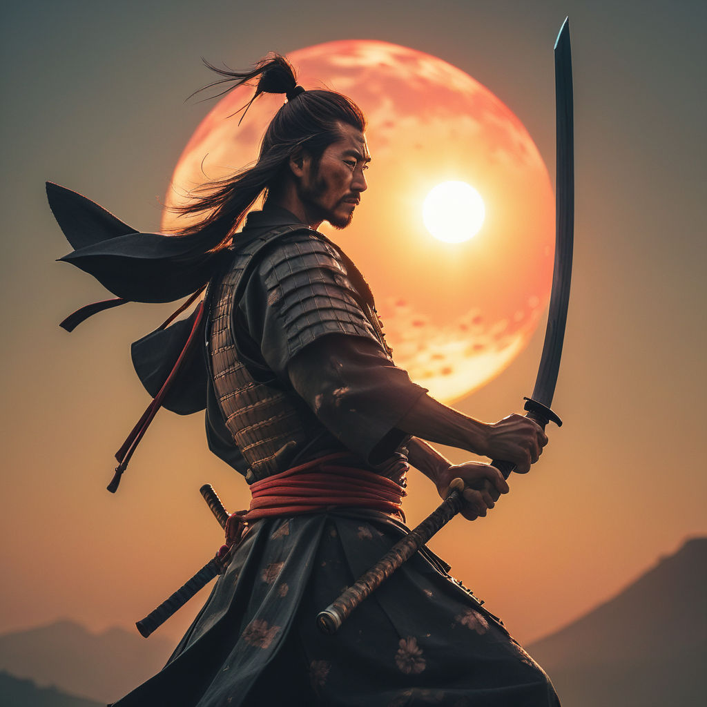 Japanese samurai with a great sword looking at the sun by 요몽 - Playground