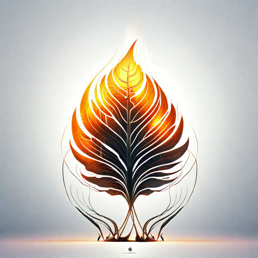 Leaf-shaped flame centered in a minimalist and modern sci-fi... by ...