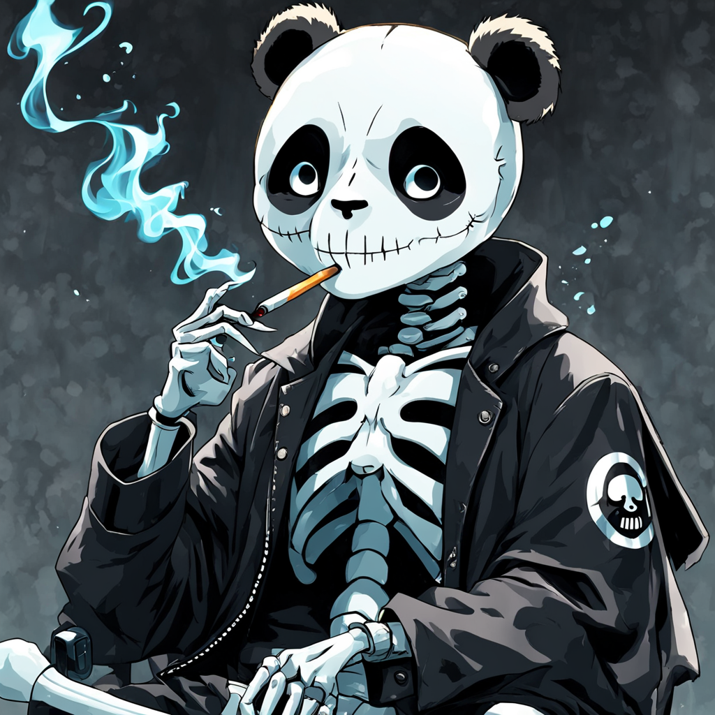 Half anime panda half skeleton smoking a blunt by Anthony Domenech ...