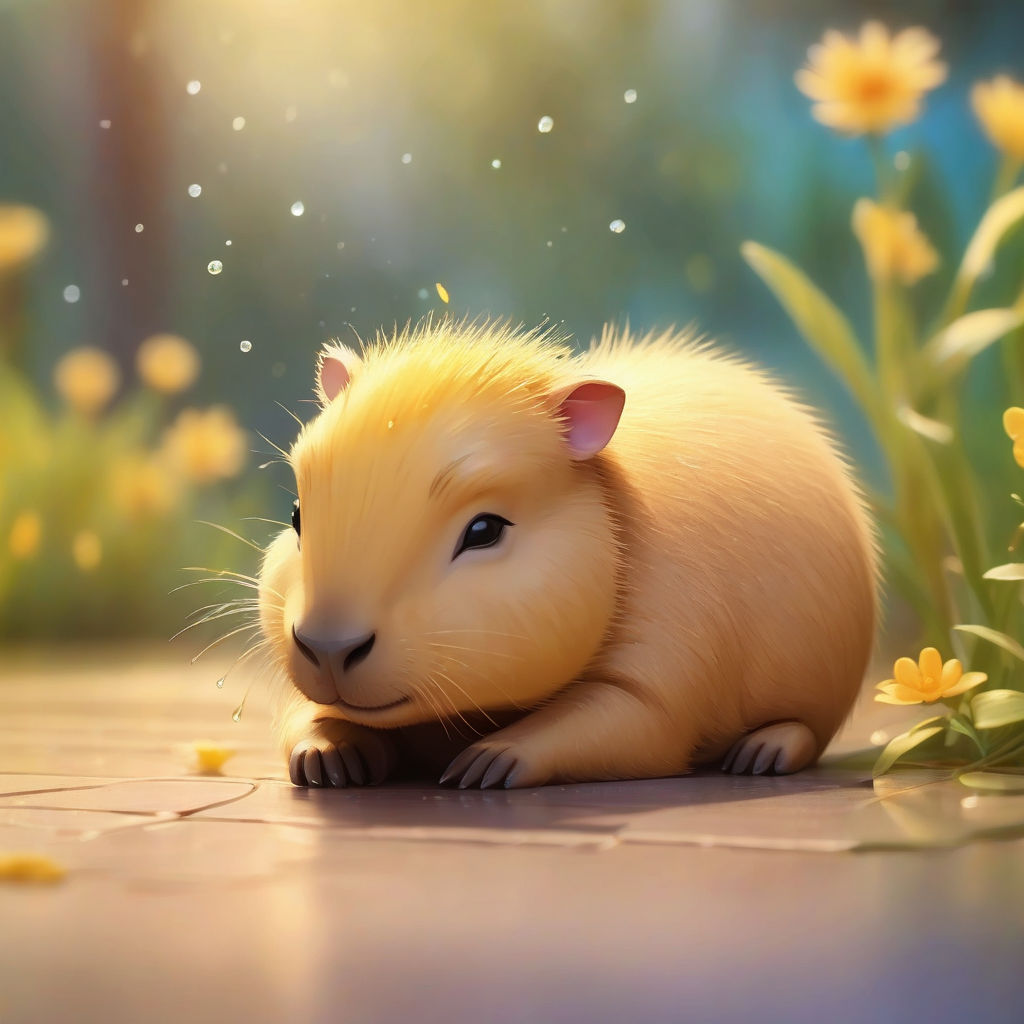Chibi-style sleeping cute baby yellow capybara anime animal by linh ...
