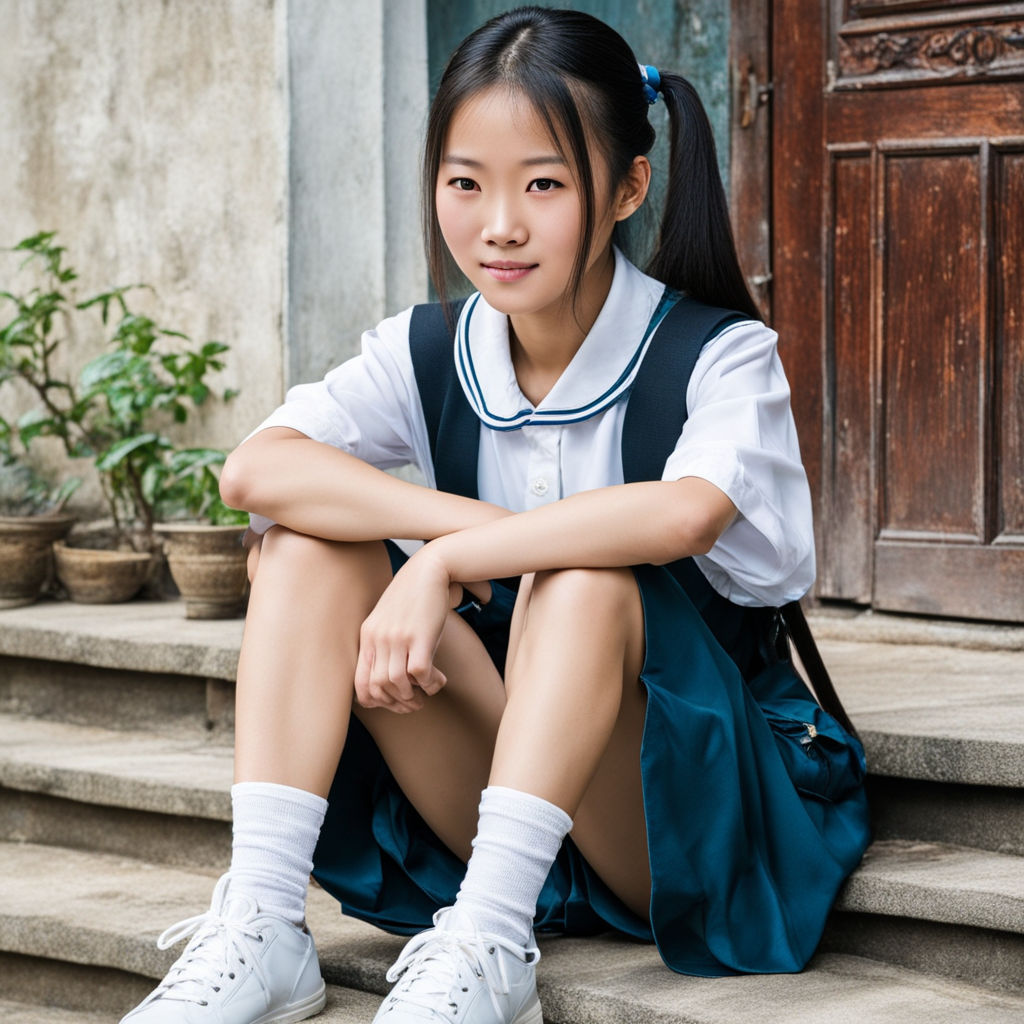 Highly detailed photo of a beautiful young Chinese schoolgir... by Andrew Tusoff - Playground