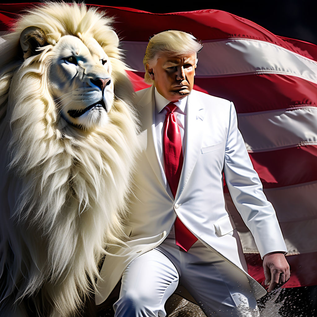 Donald Trump-dresed as George Washington-a white lion-gallop... by ...