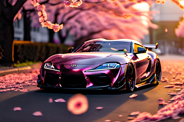 Toyota Supra MK4 speeds past a grove of pink cherry blossoms by Drifter ...