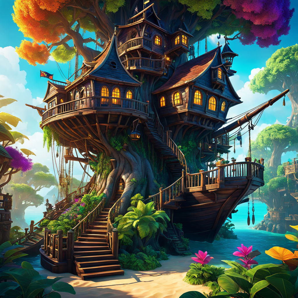 Treehouse growing around a pirate ship by Sometimes Witchy - Playground