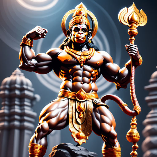 Hindu god hanuman ji with muscular body physique standing ul... by ...