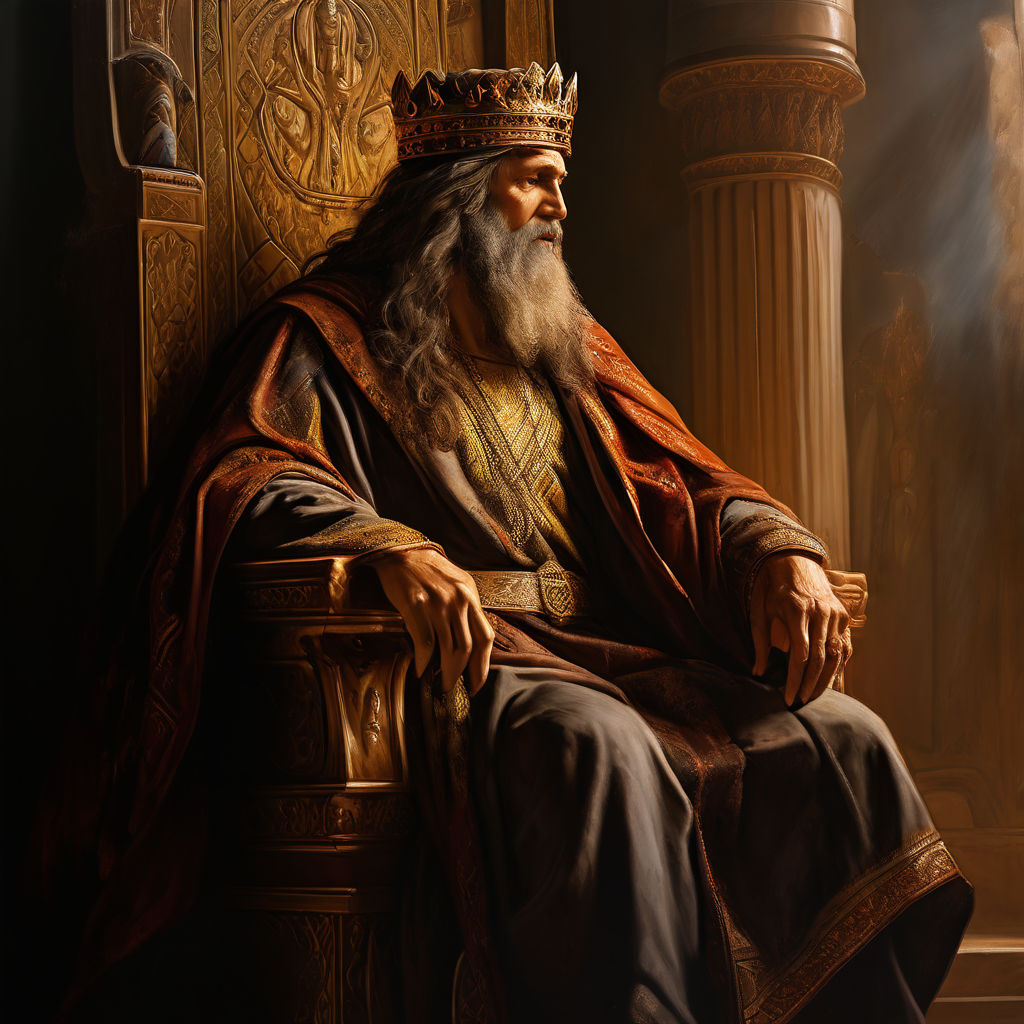 Generates the rectangular image of King Solomon sitting on h... by ...